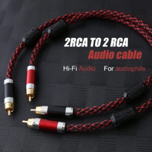 RCA Cable, 2RCA Male to 2RCA Male Stereo Audio Cables 【Hi-Fi Sound】Braided RCA Stereo Cable for Home Theater, HDTV, Amplifiers, Hi-Fi Systems, Car Audio, Speakers (6.6FT)