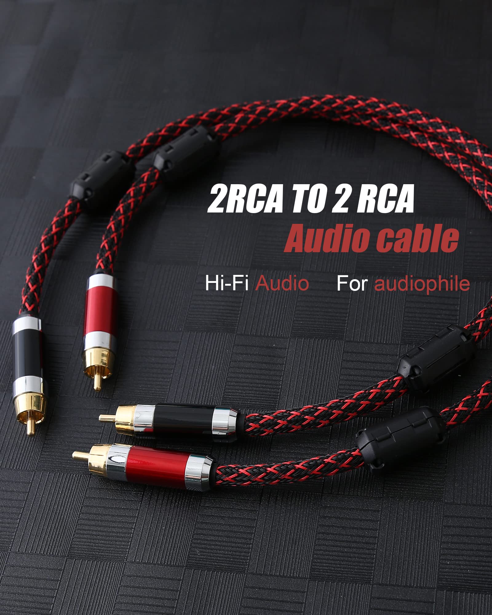 RCA Cable, 2RCA Male to 2RCA Male Stereo Audio Cables 【Hi-Fi Sound】Braided RCA Stereo Cable for Home Theater, HDTV, Amplifiers, Hi-Fi Systems, Car Audio, Speakers (6.6FT)