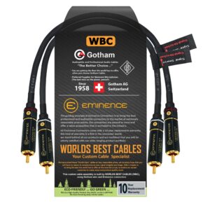 worlds best cables 1 foot rca cable pair - gotham gac-4/1 (black) star-quad, audio interconnect cable with premium gold plated locking rca connectors - directional - custom made