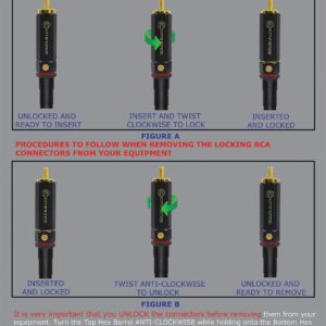 WORLDS BEST CABLES 1 Foot RCA Cable Pair - Gotham GAC-4/1 (Black) Star-Quad, Audio Interconnect Cable with Premium Gold plated Locking RCA Connectors - Directional - CUSTOM MADE