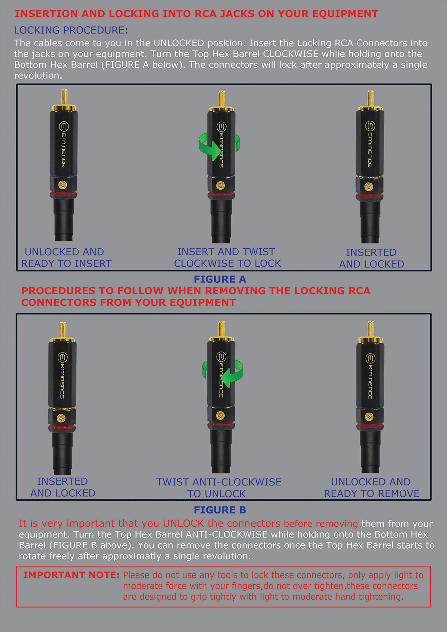 WORLDS BEST CABLES 1 Foot RCA Cable Pair - Gotham GAC-4/1 (Black) Star-Quad, Audio Interconnect Cable with Premium Gold plated Locking RCA Connectors - Directional - CUSTOM MADE