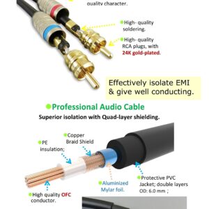 amber RCA to RCA Stereo Audio Cable, Analog, OFC, 24K Gold Plated. (2 m/ 6.5 ft)