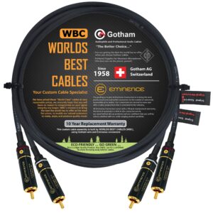 worlds best cables 3.5 foot rca cable pair - gotham gac-4/1 (black) star-quad, audio interconnect cable with premium gold plated locking rca connectors - directional - custom made