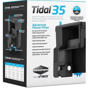 Seachem Tidal Power Aquarium Filter - 35 Gallon Large Fish Tank Filter,black