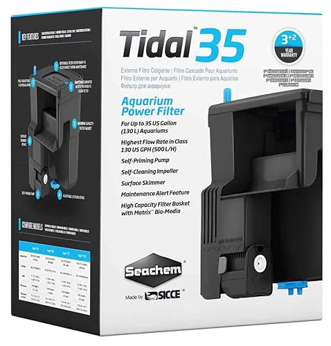 Seachem Tidal Power Aquarium Filter - 35 Gallon Large Fish Tank Filter,black