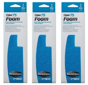 seachem 3 pack of tidal 75 foam filter replacements, 2 filters each