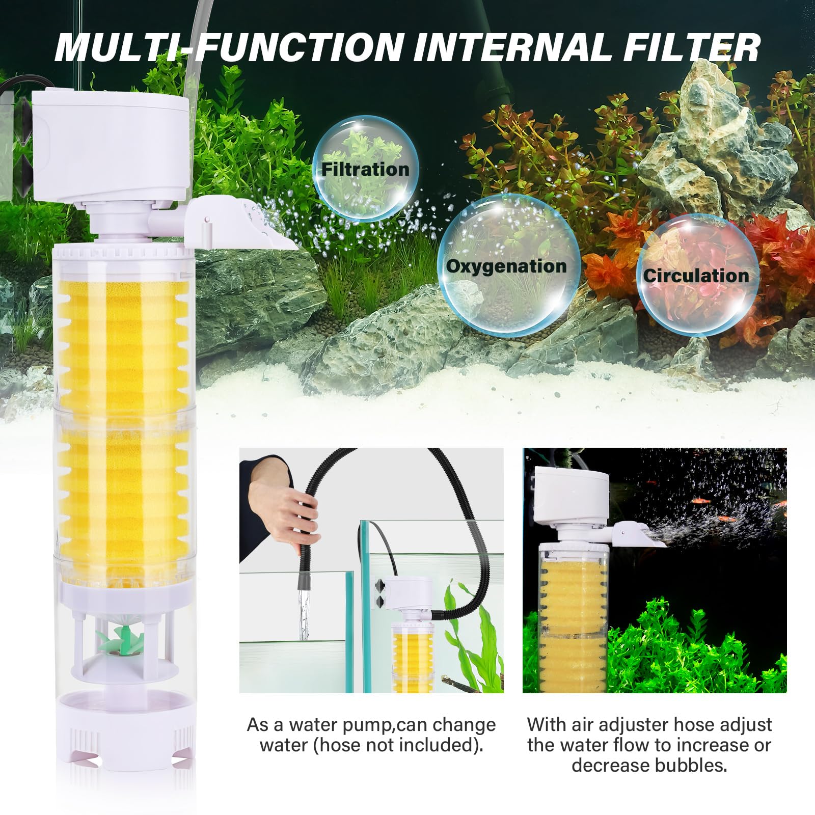 hygger Power Aquarium Sponge Filter, 264GPH Submersible Fish Tank Filter with Fish Impurity Separation Treatment Collection Box Filter, Filtration Oxygenation Circulation Adjustable Water Flow 25W