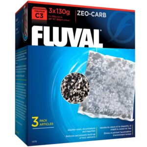 fluval c3 zeo-carb, replacement aquarium filter media, 3 count (pack of 1), 14018, white