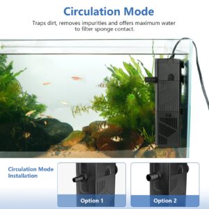 hygger Aquarium Internal Filter, Adjustable Submersible Power Filter with Multiple Function, Ultra Quiet Biochemical Sponge Filter for 2 to 30 Gallons Fish Tank (160GPH, for 15-30 Gallon)