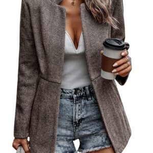 CCTOO Women's Coat Casual Open Front Blazer Long Sleeve Stand Collar Solid Trench Business Work Office Jacket Outwear Coffee X-Small