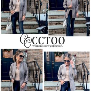 CCTOO Women's Coat Casual Open Front Blazer Long Sleeve Stand Collar Solid Trench Business Work Office Jacket Outwear Coffee X-Small