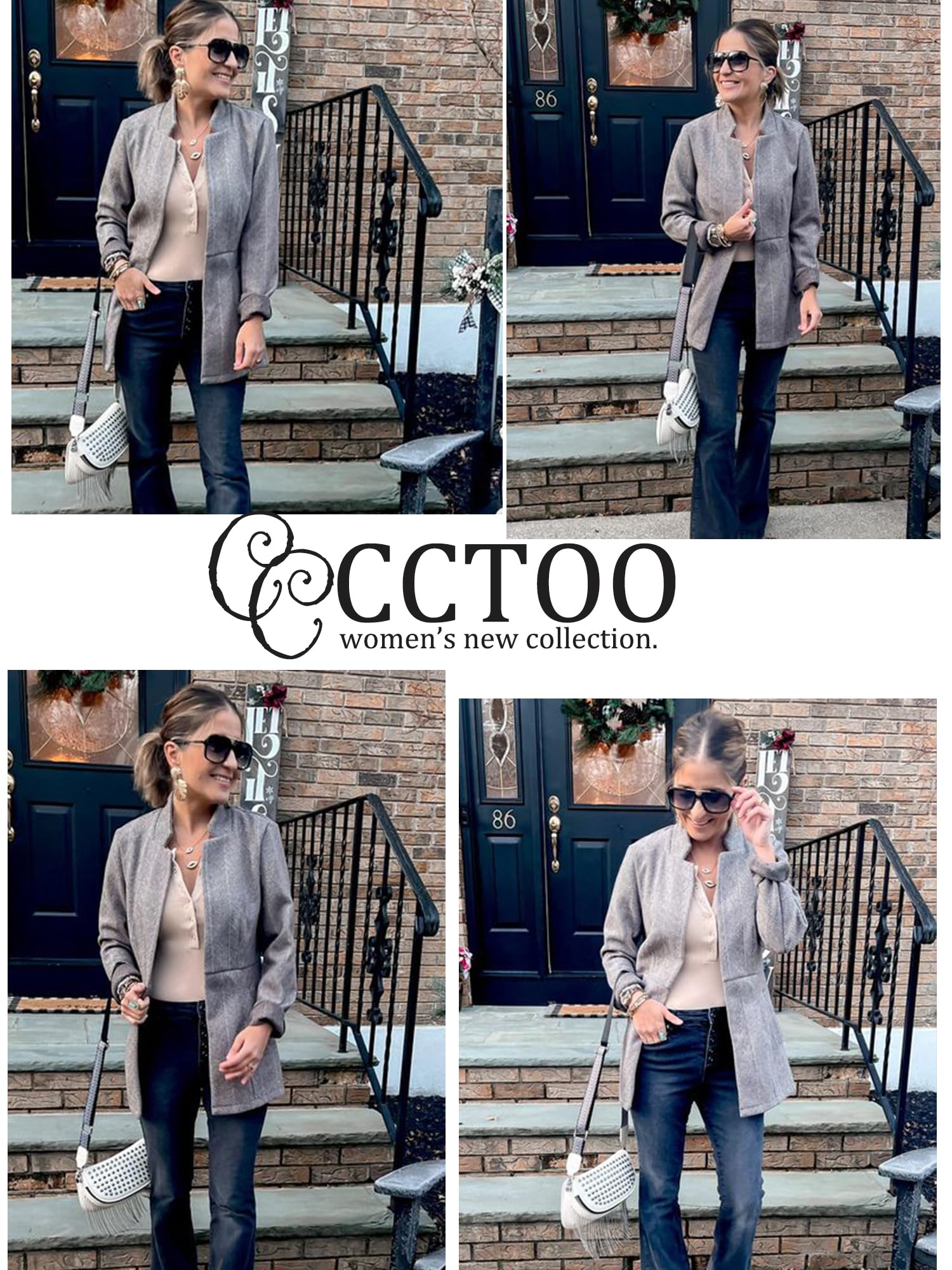 CCTOO Women's Coat Casual Open Front Blazer Long Sleeve Stand Collar Solid Trench Business Work Office Jacket Outwear Coffee X-Small