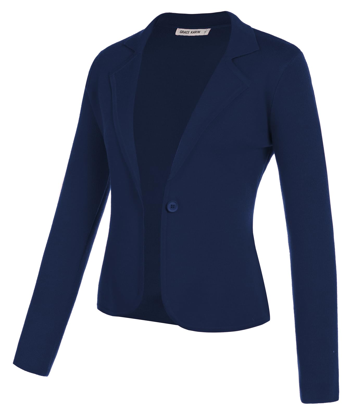 Women Causal Lightweight Sweater Blazers Cropped Dressy Cardigan Jacket Notch Collar Knit Blazer Navy Blue M