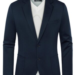 Mens Lightweight Notch Lapels Sport Coats Regular Fit Unlined Knit Blazer Jacket Navy Blue M