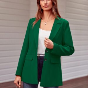 MASCOMODA Casual Blazer Jackets for Women 2024 Fall Long Sleeve Open Front Button Work Office Suit Jacket with Pockets(Green,Large)