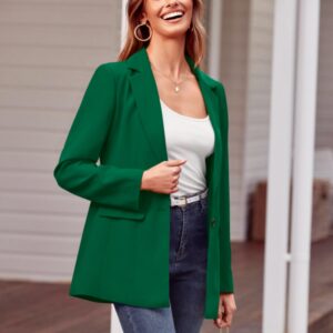 MASCOMODA Casual Blazer Jackets for Women 2024 Fall Long Sleeve Open Front Button Work Office Suit Jacket with Pockets(Green,Large)