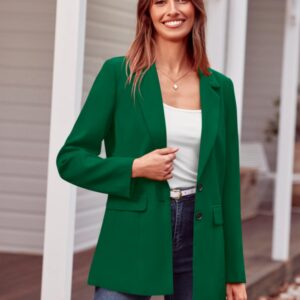 MASCOMODA Casual Blazer Jackets for Women 2024 Fall Long Sleeve Open Front Button Work Office Suit Jacket with Pockets(Green,Large)