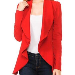 SSOULM Women's Long Sleeve Classic Draped Open Front Lightweight Blazer RED S