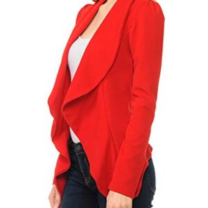 SSOULM Women's Long Sleeve Classic Draped Open Front Lightweight Blazer RED S