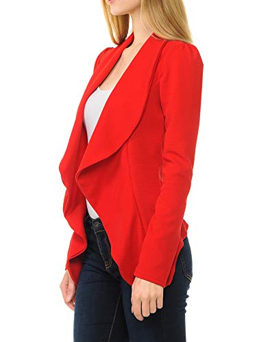 SSOULM Women's Long Sleeve Classic Draped Open Front Lightweight Blazer RED S