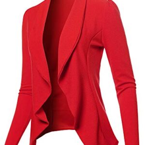 SSOULM Women's Long Sleeve Classic Draped Open Front Lightweight Blazer RED S