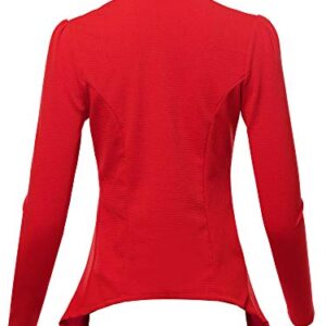 SSOULM Women's Long Sleeve Classic Draped Open Front Lightweight Blazer RED S