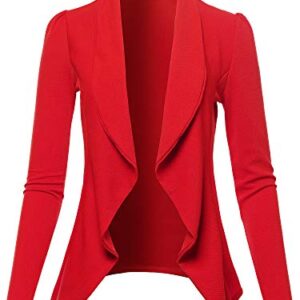 SSOULM Women's Long Sleeve Classic Draped Open Front Lightweight Blazer RED S