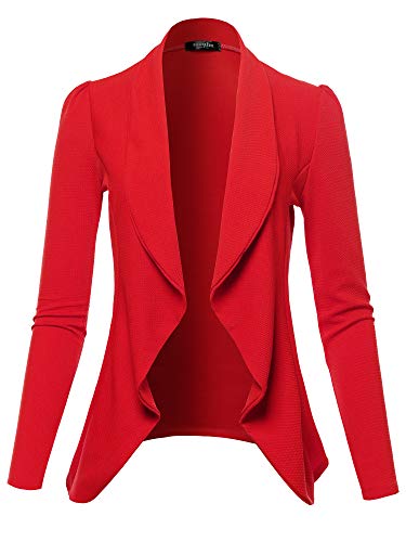 SSOULM Women's Long Sleeve Classic Draped Open Front Lightweight Blazer RED S