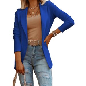 Womens Casual Long Sleeve Blazers Solid Color Knit Blazer Work Office Open Front Blazer Jacket Navy Blue