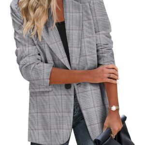 Zeagoo Casual Blazer for Women Plaid Blazer Jackets Suit Boyfriend Button Front Blazer