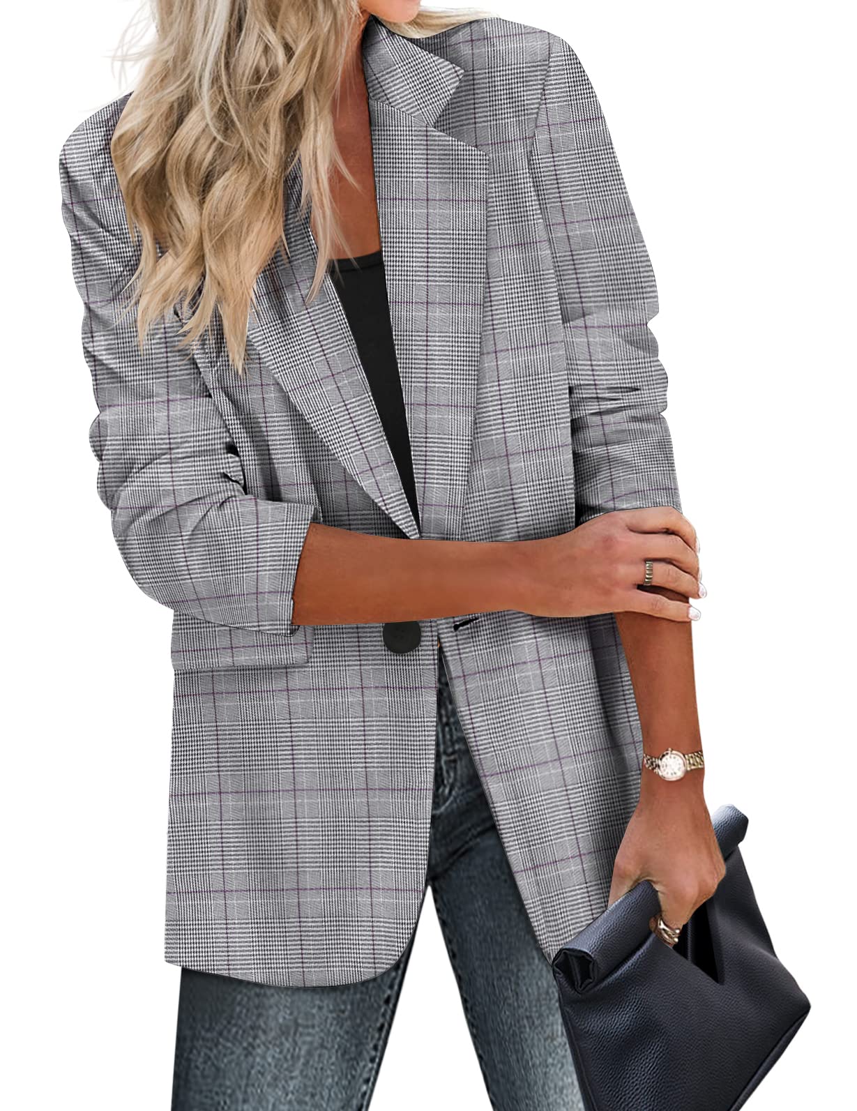 Zeagoo Casual Blazer for Women Plaid Blazer Jackets Suit Boyfriend Button Front Blazer