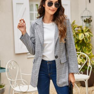 Zeagoo Casual Blazer for Women Plaid Blazer Jackets Suit Boyfriend Button Front Blazer