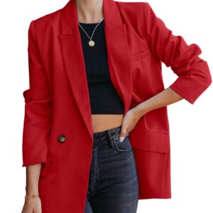 luvamia Women Casual Long Sleeve Lapel Oversized Work Blazer Boyfriend Jacket True Red Blazer for Women Plus Size Blazer Womens Casual Blazer Size X-Large Fits Size 16 / Size 18