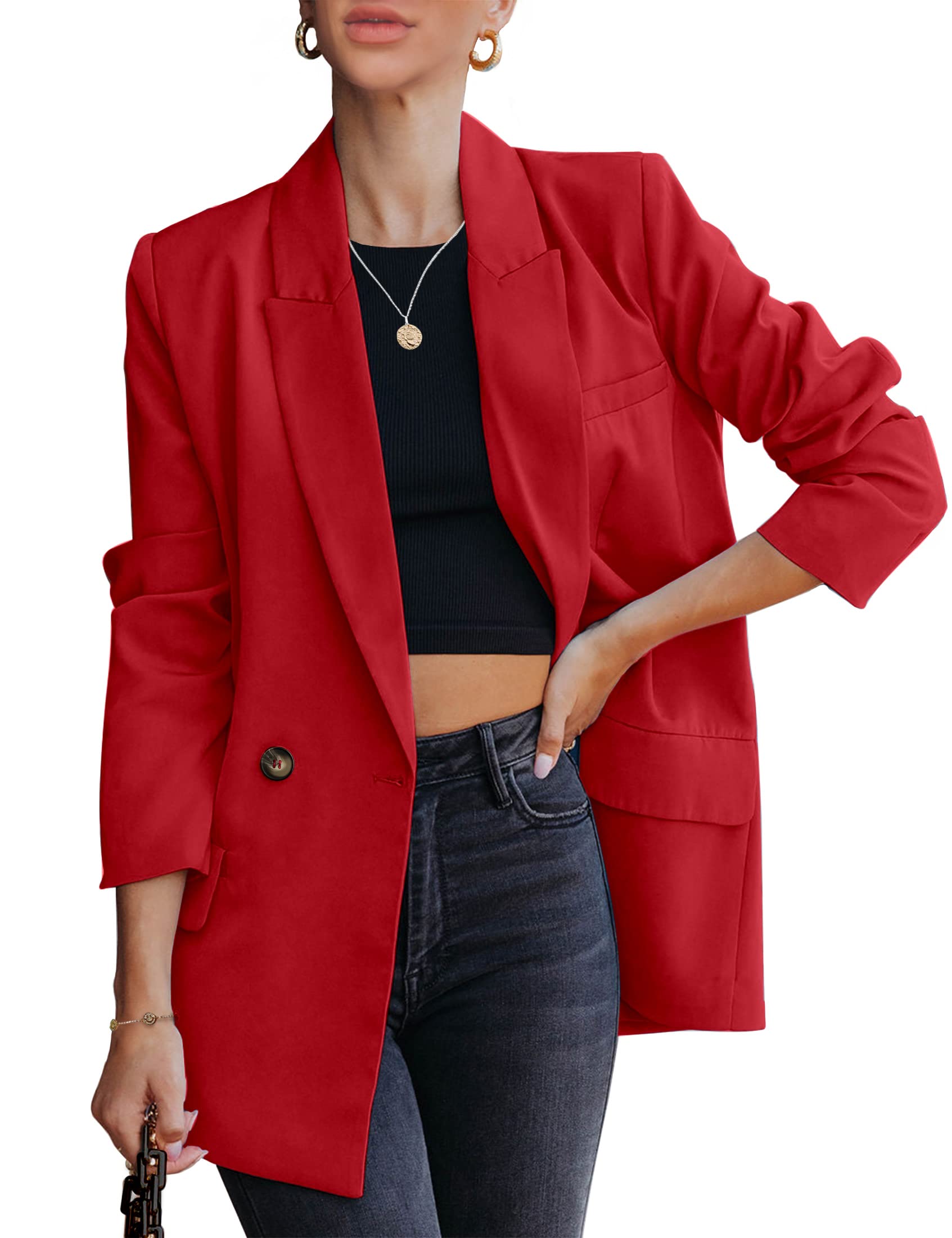 luvamia Women Casual Long Sleeve Lapel Oversized Work Blazer Boyfriend Jacket True Red Blazer for Women Plus Size Blazer Womens Casual Blazer Size X-Large Fits Size 16 / Size 18