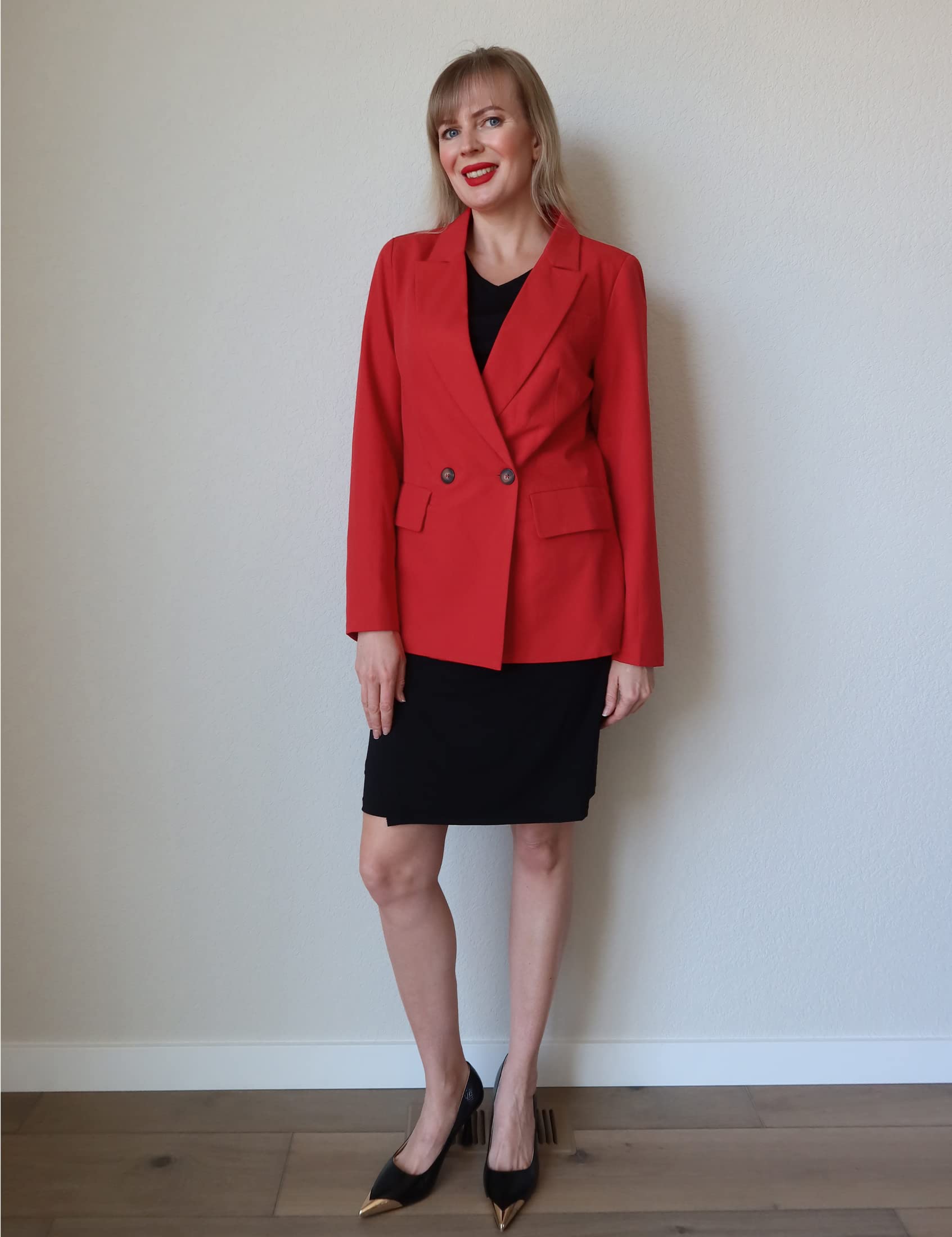 luvamia Women Casual Long Sleeve Lapel Oversized Work Blazer Boyfriend Jacket True Red Blazer for Women Plus Size Blazer Womens Casual Blazer Size X-Large Fits Size 16 / Size 18