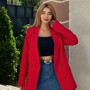 luvamia Women Casual Long Sleeve Lapel Oversized Work Blazer Boyfriend Jacket True Red Blazer for Women Plus Size Blazer Womens Casual Blazer Size X-Large Fits Size 16 / Size 18