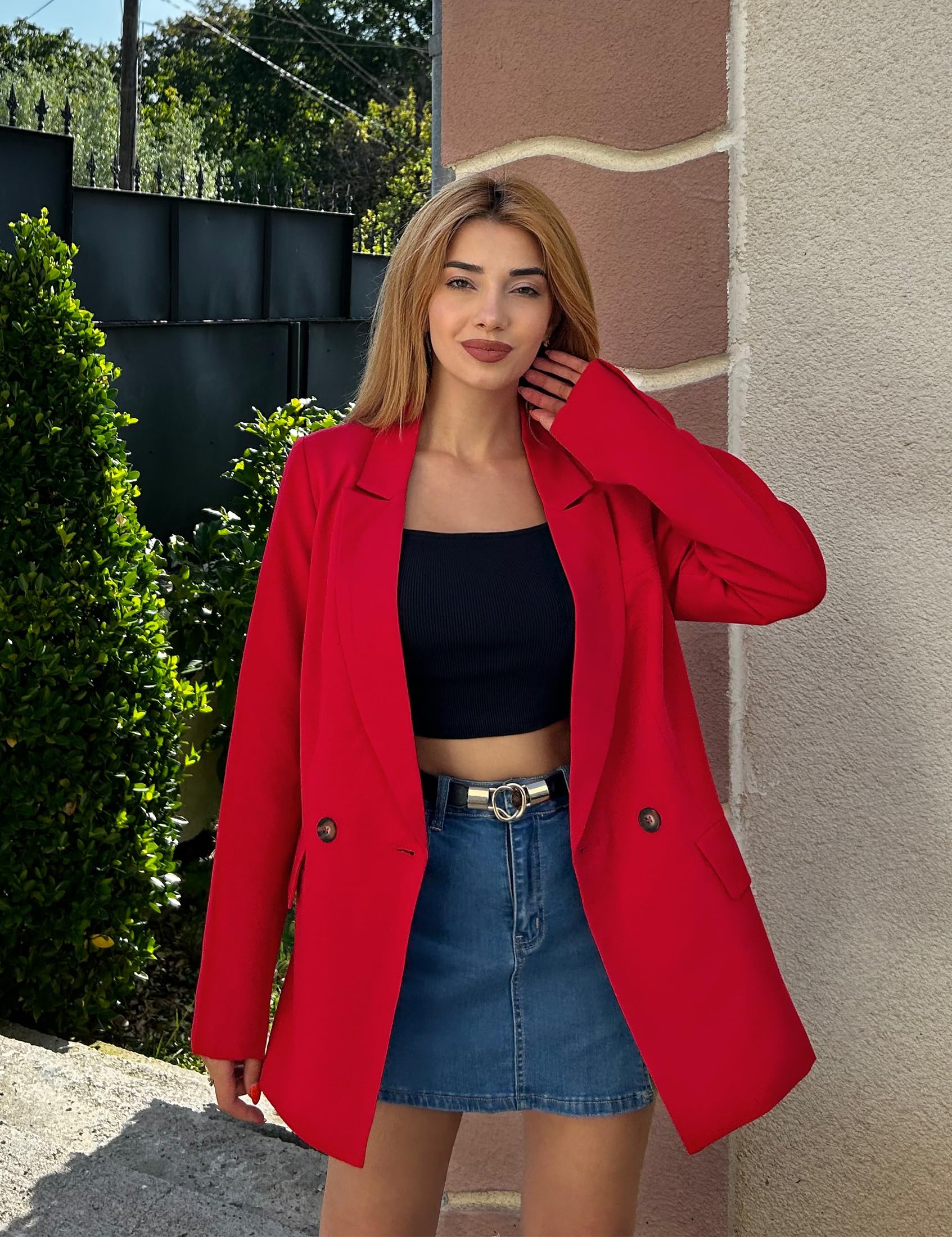 luvamia Women Casual Long Sleeve Lapel Oversized Work Blazer Boyfriend Jacket True Red Blazer for Women Plus Size Blazer Womens Casual Blazer Size X-Large Fits Size 16 / Size 18