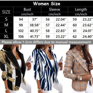 futurino Women's Casual Blazer Front Open Long Sleeve, Double Breasted Blazer Vintage Print Plaid Slim Suit for Women Khaki