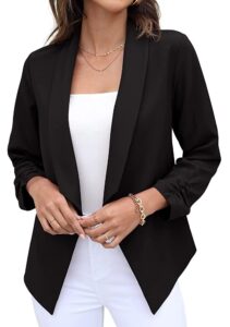 grecerelle women's blazer suit open front cardigan 3/4 sleeve fitted jacket casual office cropped blazer black-16