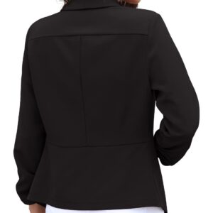 GRECERELLE Women's Blazer Suit Open Front Cardigan 3/4 Sleeve Fitted Jacket Casual Office Cropped Blazer Black-16