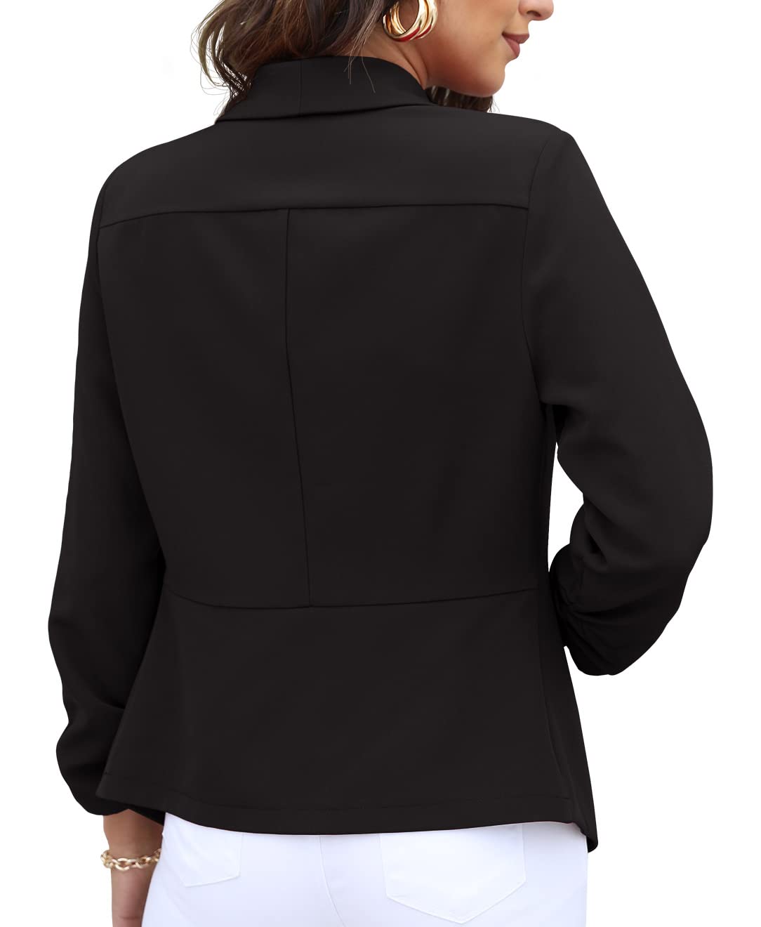 GRECERELLE Women's Blazer Suit Open Front Cardigan 3/4 Sleeve Fitted Jacket Casual Office Cropped Blazer Black-16