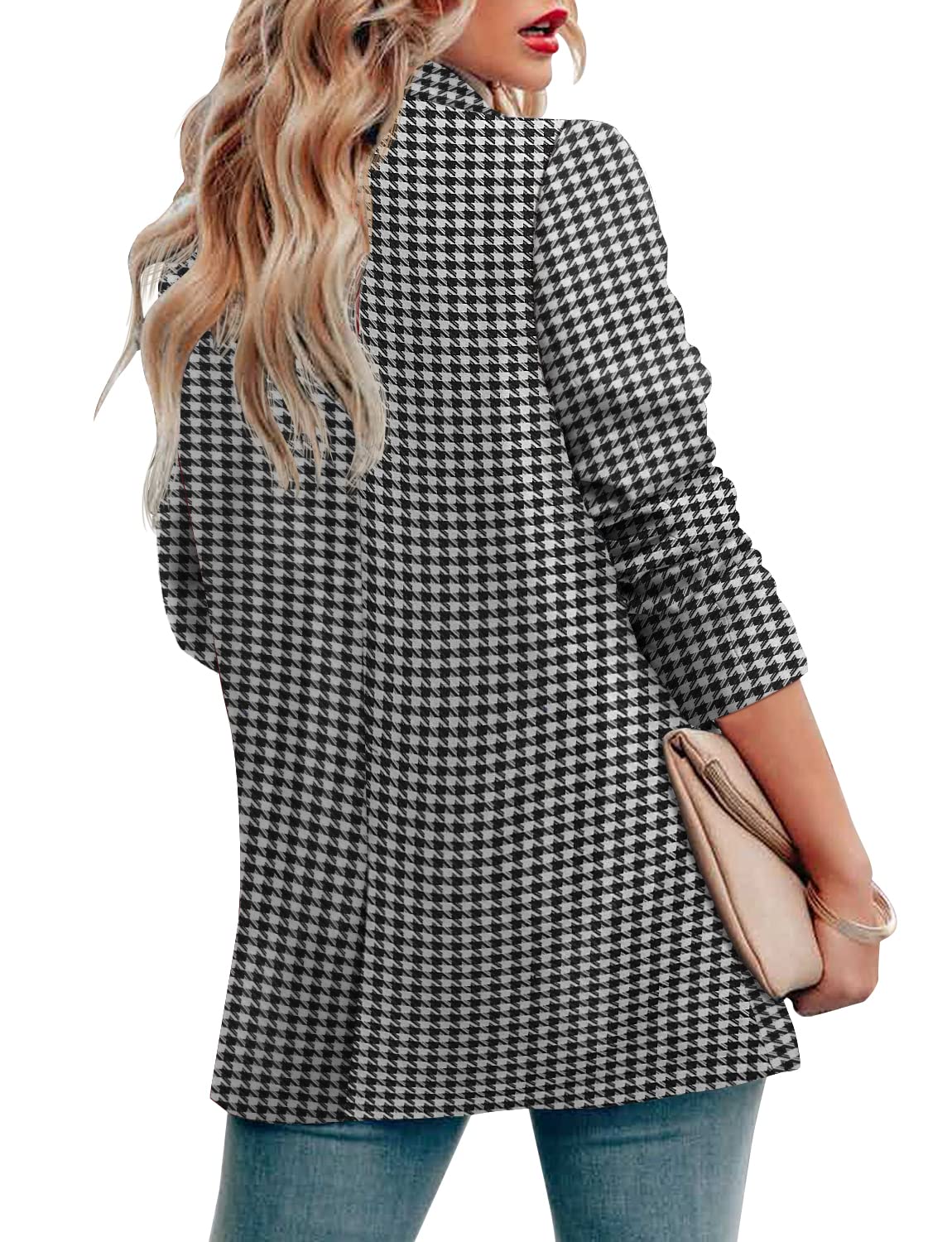 CRAZY GRID Womens Casual Blazer Long Sleeve Business Suit Jacket Open Front Button Work Office Blazer Jacket Fashion Dressy Ladies Blazer Blackish Green Large