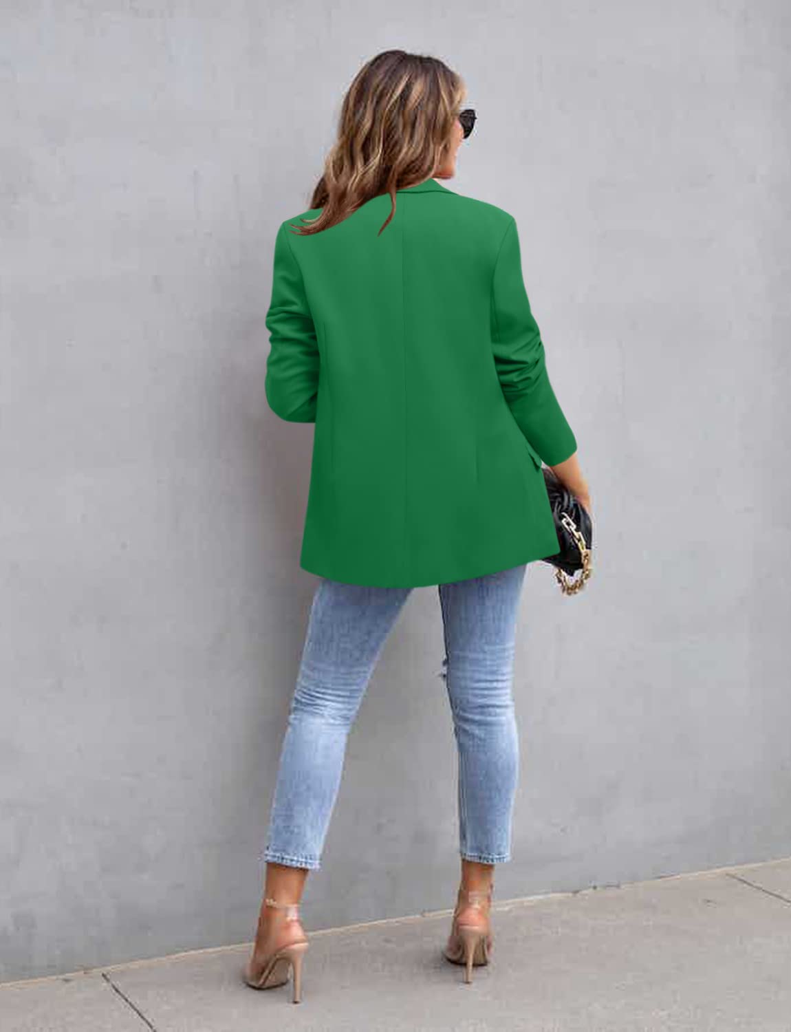 CRAZY GRID Womens Casual Blazer Long Sleeve Business Suit Jacket Open Front Button Work Office Blazer Jacket Fashion Dressy Ladies Blazer Green Size Large