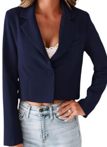 dokotoo women's blazer suit open front cardigan long sleeve jacket casual office cropped blazer blazers for women business casual blue m