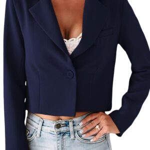 Dokotoo Women's Blazer Suit Open Front Cardigan Long Sleeve Jacket Casual Office Cropped Blazer Blazers for Women Business Casual Blue M