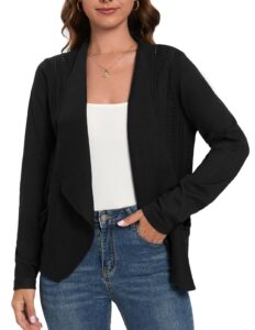 women knit blazer open front blazer sweater lapel cardigan long sleeve blazer jackets with pockets black s