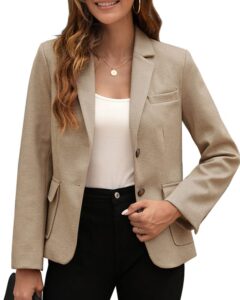 bzb women's casual blazers long sleeve lapel open front work office bussiness warm blazer jackets khaki