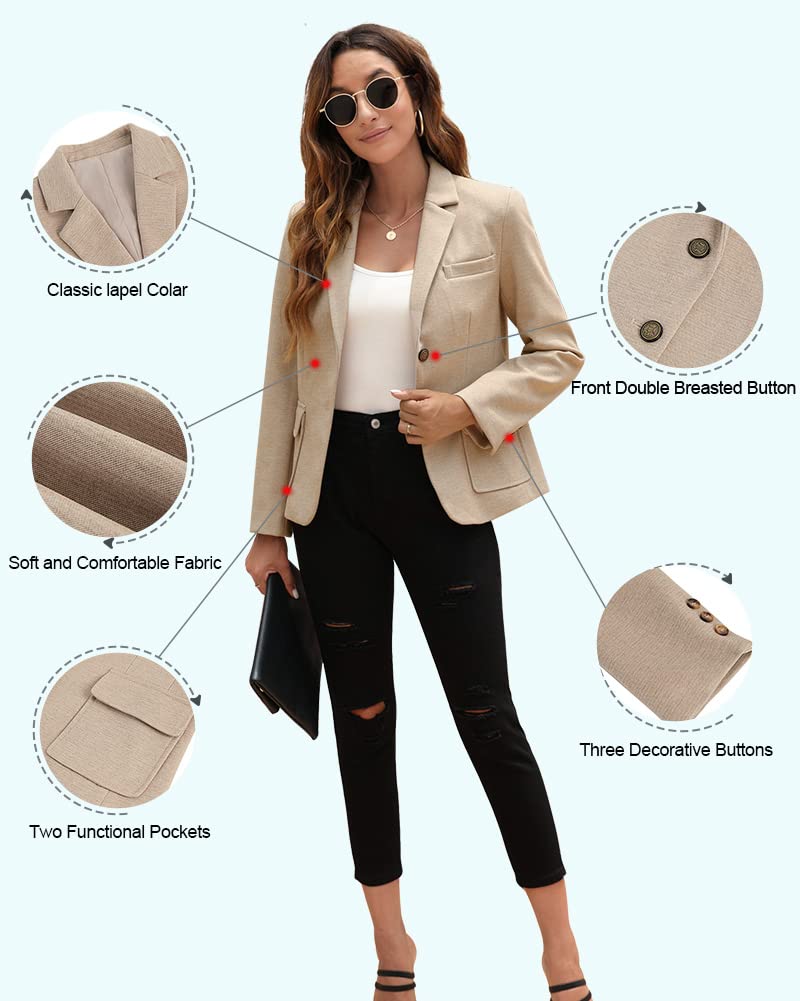 BZB Women's Casual Blazers Long Sleeve Lapel Open Front Work Office Bussiness Warm Blazer Jackets Khaki