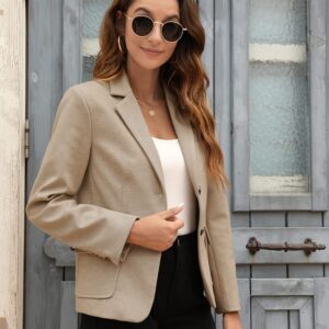 BZB Women's Casual Blazers Long Sleeve Lapel Open Front Work Office Bussiness Warm Blazer Jackets Khaki