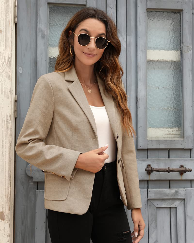 BZB Women's Casual Blazers Long Sleeve Lapel Open Front Work Office Bussiness Warm Blazer Jackets Khaki